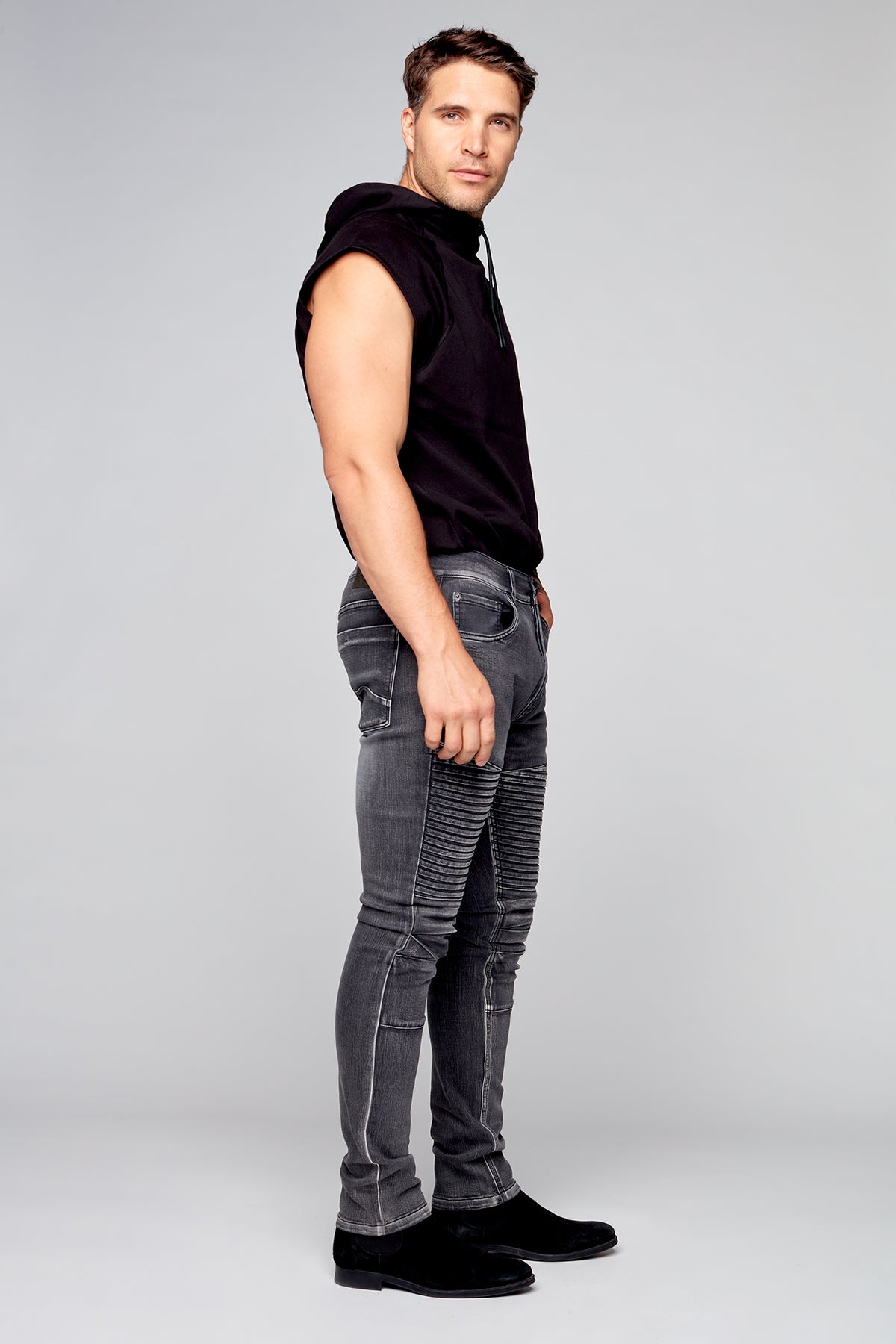 5 Pocket Slim Fit Pintuck Jeans - Dark Grey Wash – DENIM SOCIETY™